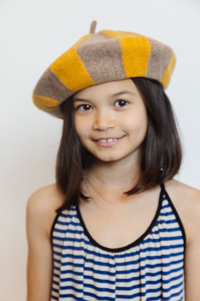 HEATHER TAN AND MUSTARD BERET – PEPPER KIDS
